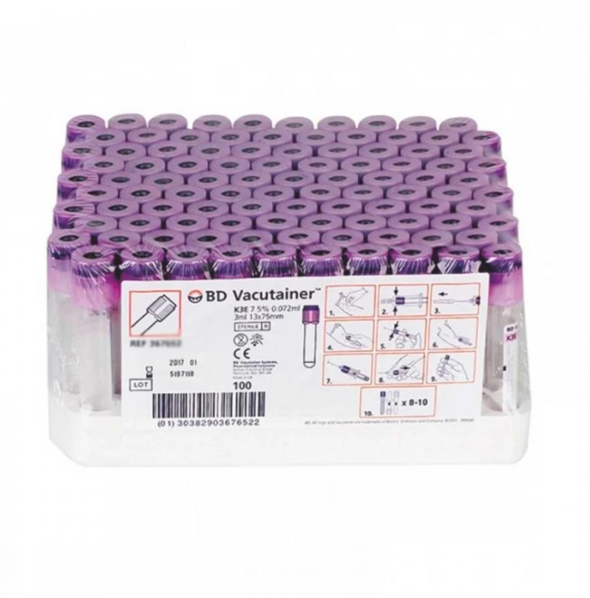 Vacutainer® EDTA Blood Collection Tubes, Lavender, 100/Package | McGuff