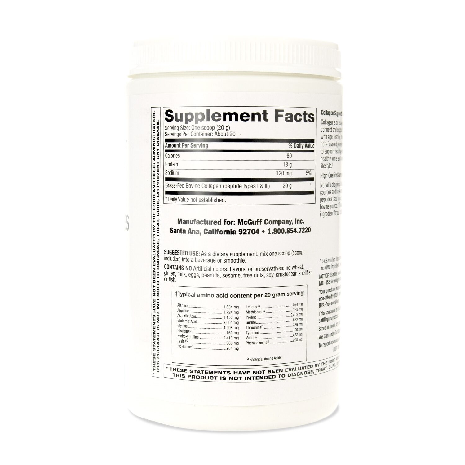 McGuff Pure Collagen Peptides Powder 14.1oz/Bottle | McGuff