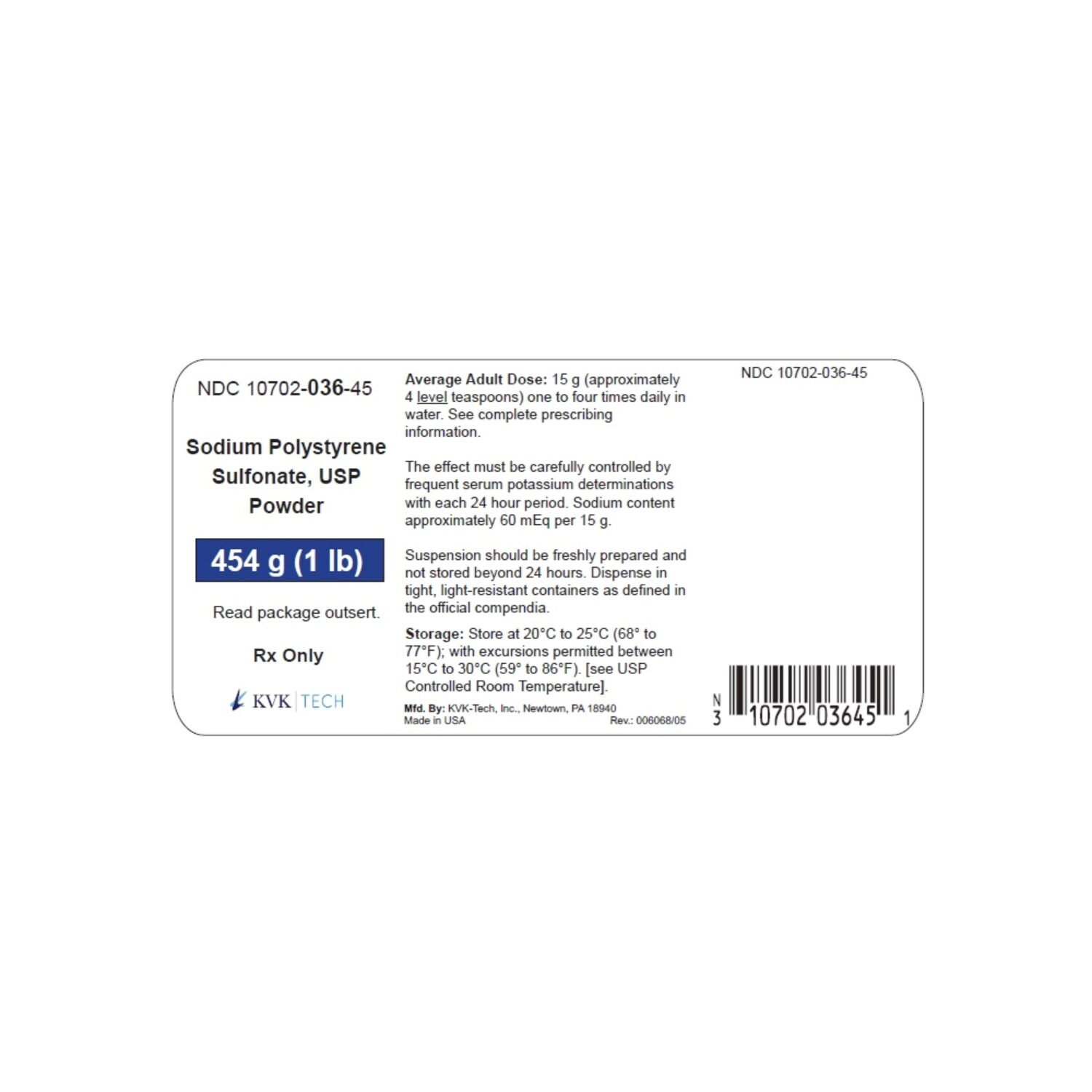 Sodium Polystyrene Sulfonate 454 g Powder, 30 Doses | McGuff